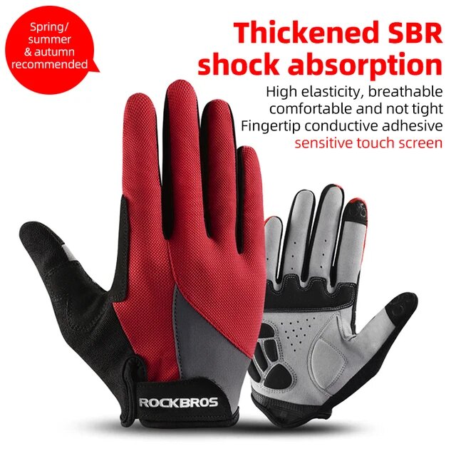 Велосипедные перчатки ROCKBROS для весны и осени. Дышащие перчатки с закрытыми пальцами. Ударопрочные накладки из SBR для сенсорных экранов. Мужские и женские перчатки для горного велосипеда.