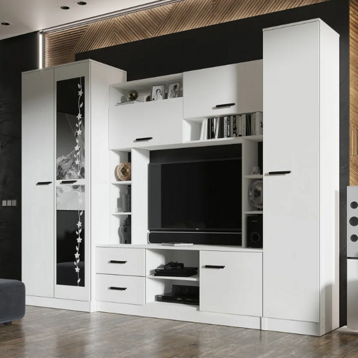 Гостиная, стенка для гостиной Марта Эра ш270*в210*г50 см Белый гладкий