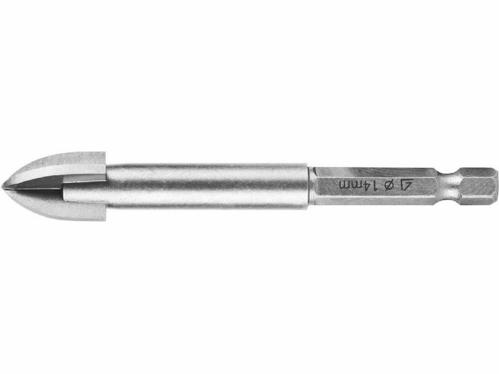 Сверло по стеклу и кафелю STAYER 14 мм 4-резцовое шестигранный хвостовик 1/4" длина 90 мм