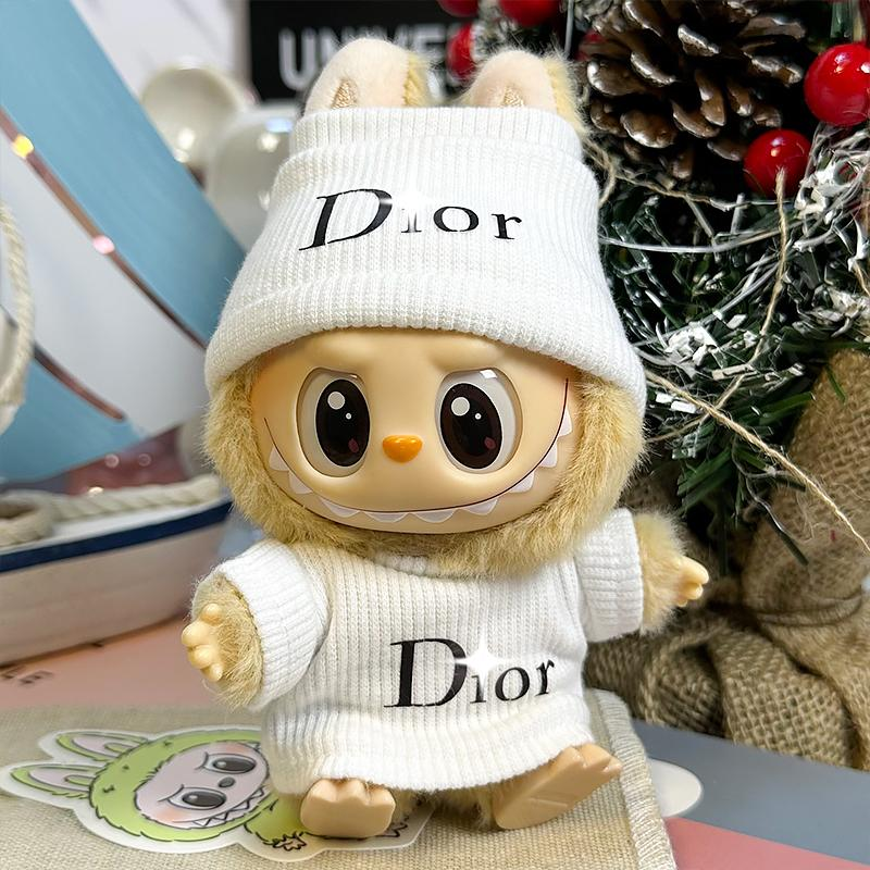 Одежда для Лабубу, белая, Dior, универсальная(шапка и футболка)