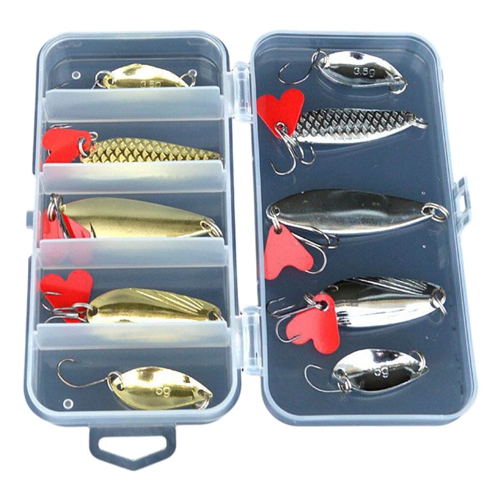 10шт Рыболовные Ложки Металлические Приманки с Крючком Коробка Для Снастей Жесткие Рыболовные Приманки Рыболовные Приманки для Форели Спиннинговые Приманки