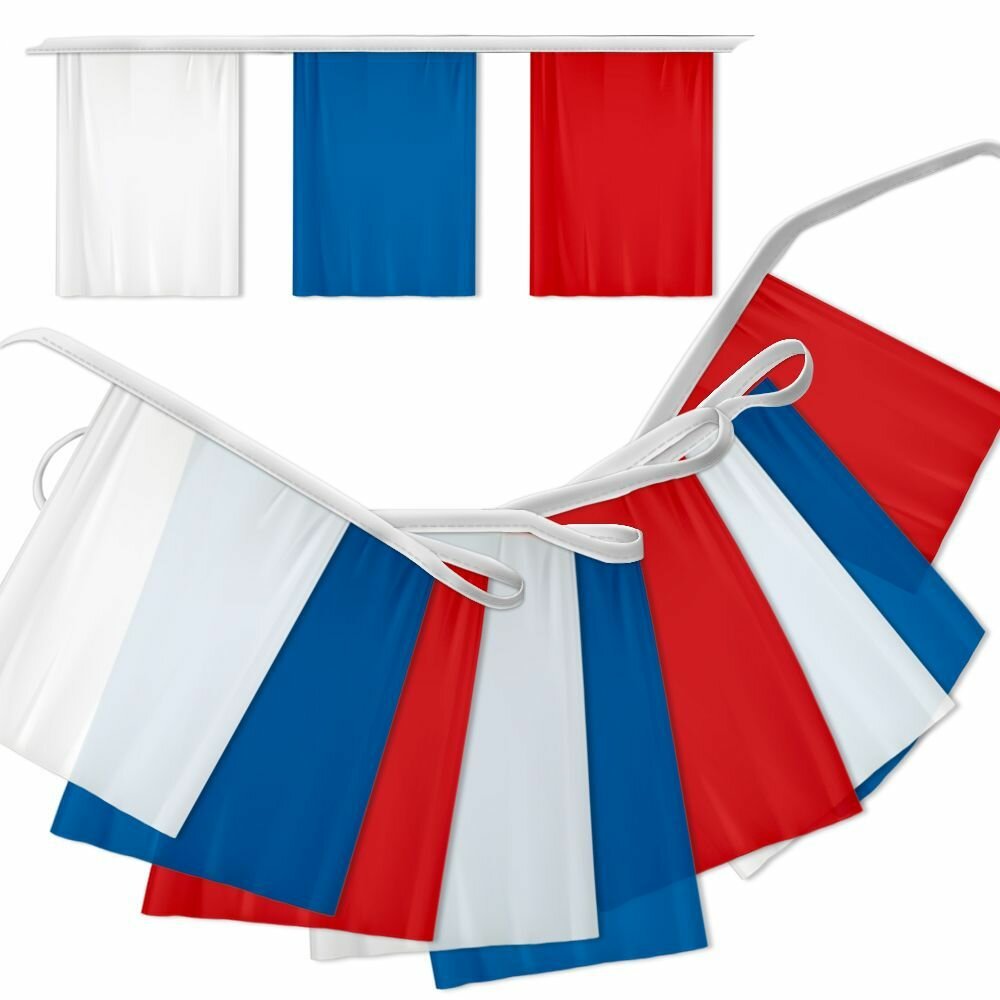 Гирлянда, флажная лента из белых, синих, красных флажков прямоугольников /флажковая лента / 10 м.