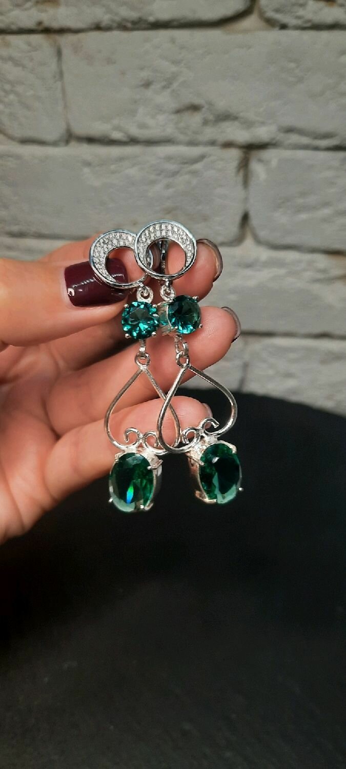 Серьги с подвесками, апатит, фианит