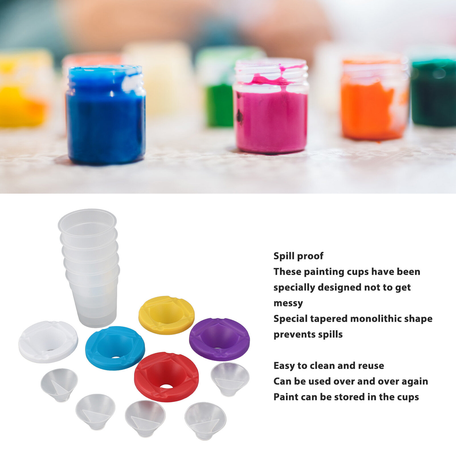 5 шт. детские чашки для краски, универсальные многоразовые контейнеры для краски с защитой от разливов и цветными крышками для классных комнат