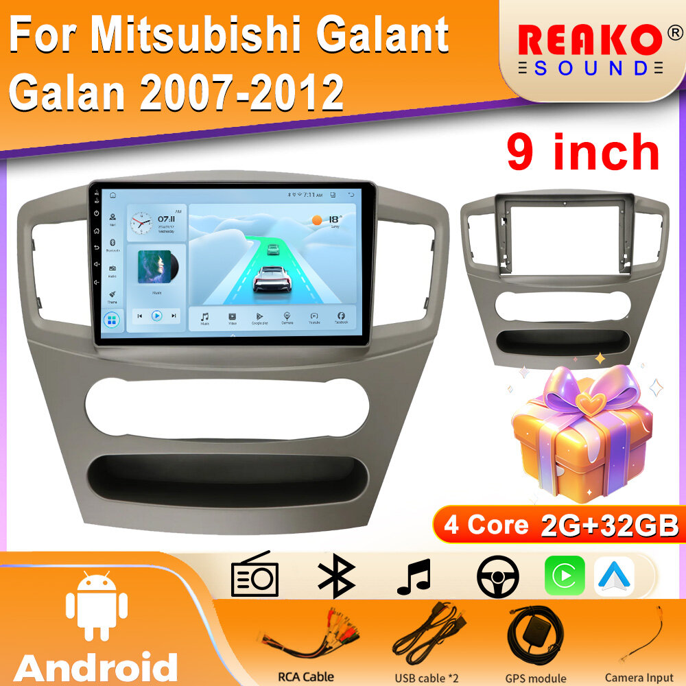 Магнитола для Mitsubishi Galant Galan 2007-2012 , с камерой заднего вида. QLED экран 9 дюймов, Wifi 2din с сенсорным экраном, usb и блютузом.