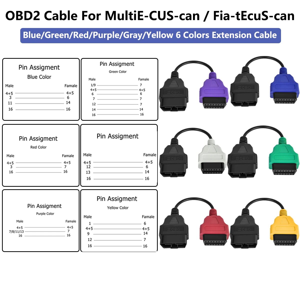 6 шт./компл. автоматический разъем OBD2 диагностический кабель-адаптер для Fia-tECUScan и Multiec-uscan для Fia-t Alfa OBD2 ECU сканирующий кабель