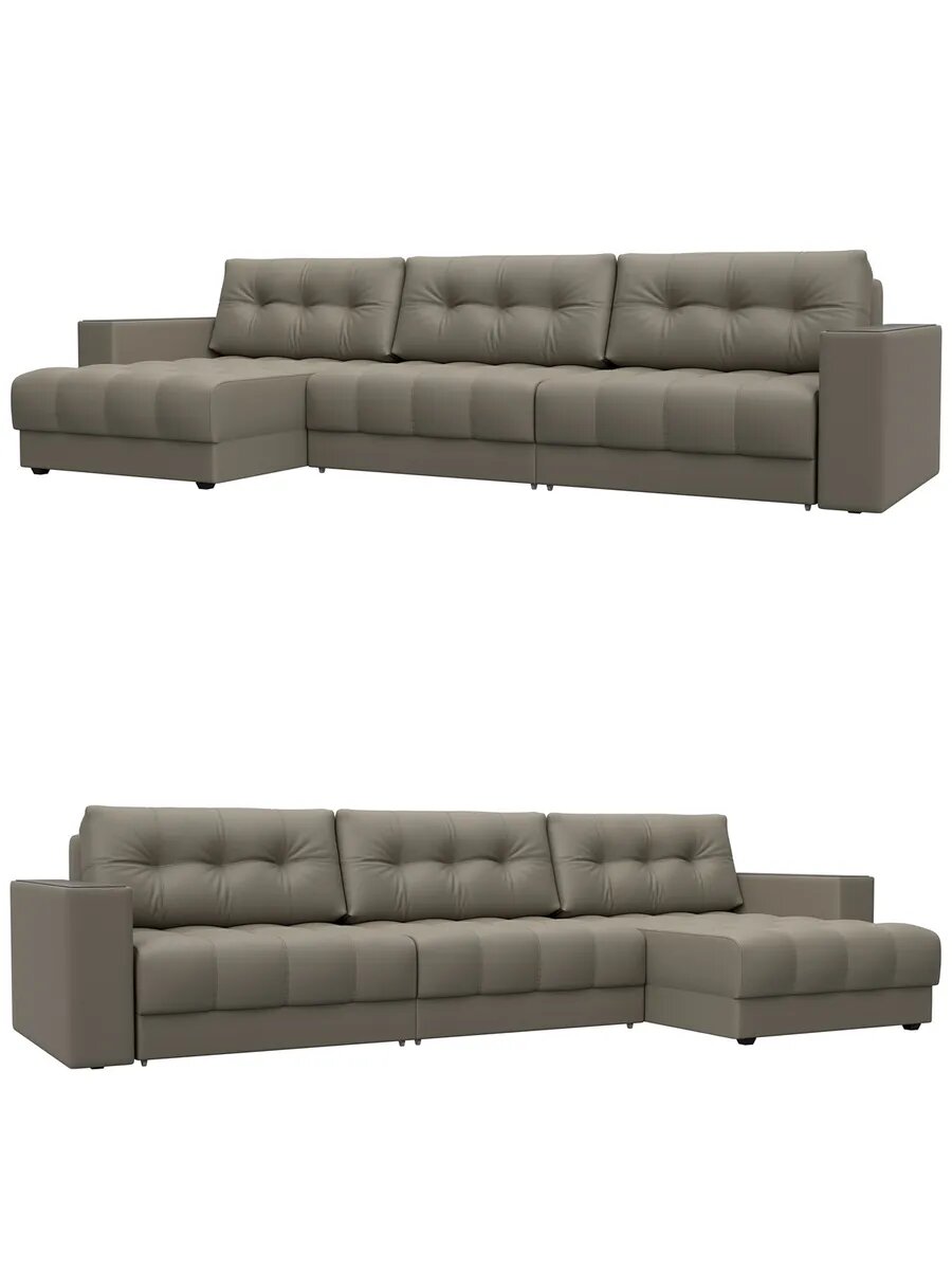 Большой угловой диван Лазурит 331x91x159 см, с универсальным углом, спальное место 143х288 см, ящик для белья, экокожа