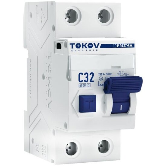 Дифференциальный автомат Tokov Electric 2П (1P+N) 32А 100мА тип AC 6кА хар-ка C, TKE-PZ60-RCBO-2-32-100-AC
