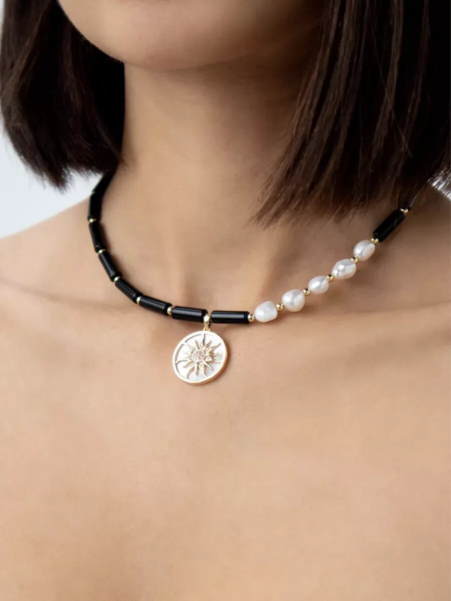 Колье JewelEssence, жемчуг культивированный, агат