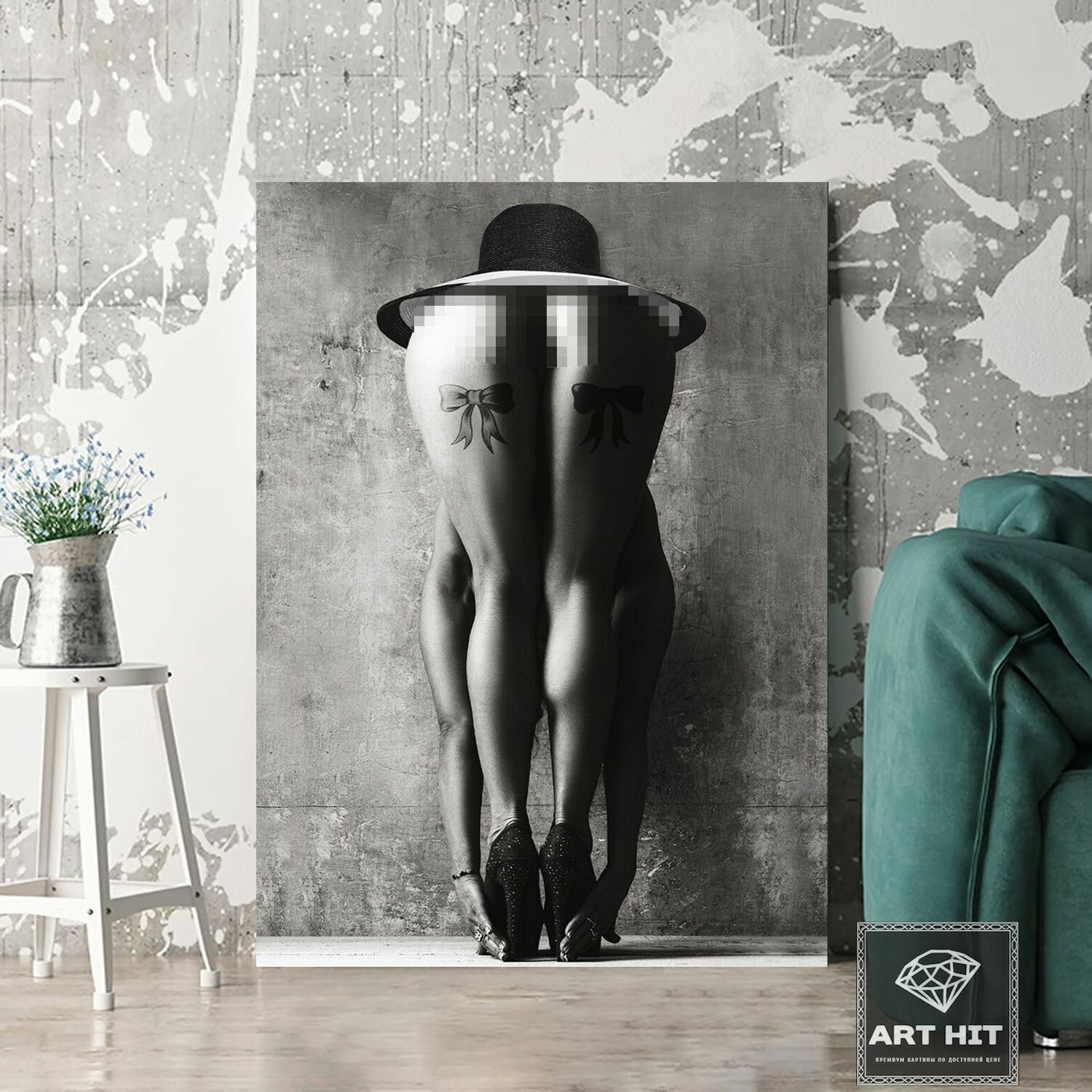 Картина черно белая на стену, эротика и секс, из коллекции "Голая девушка", 30х40 см.