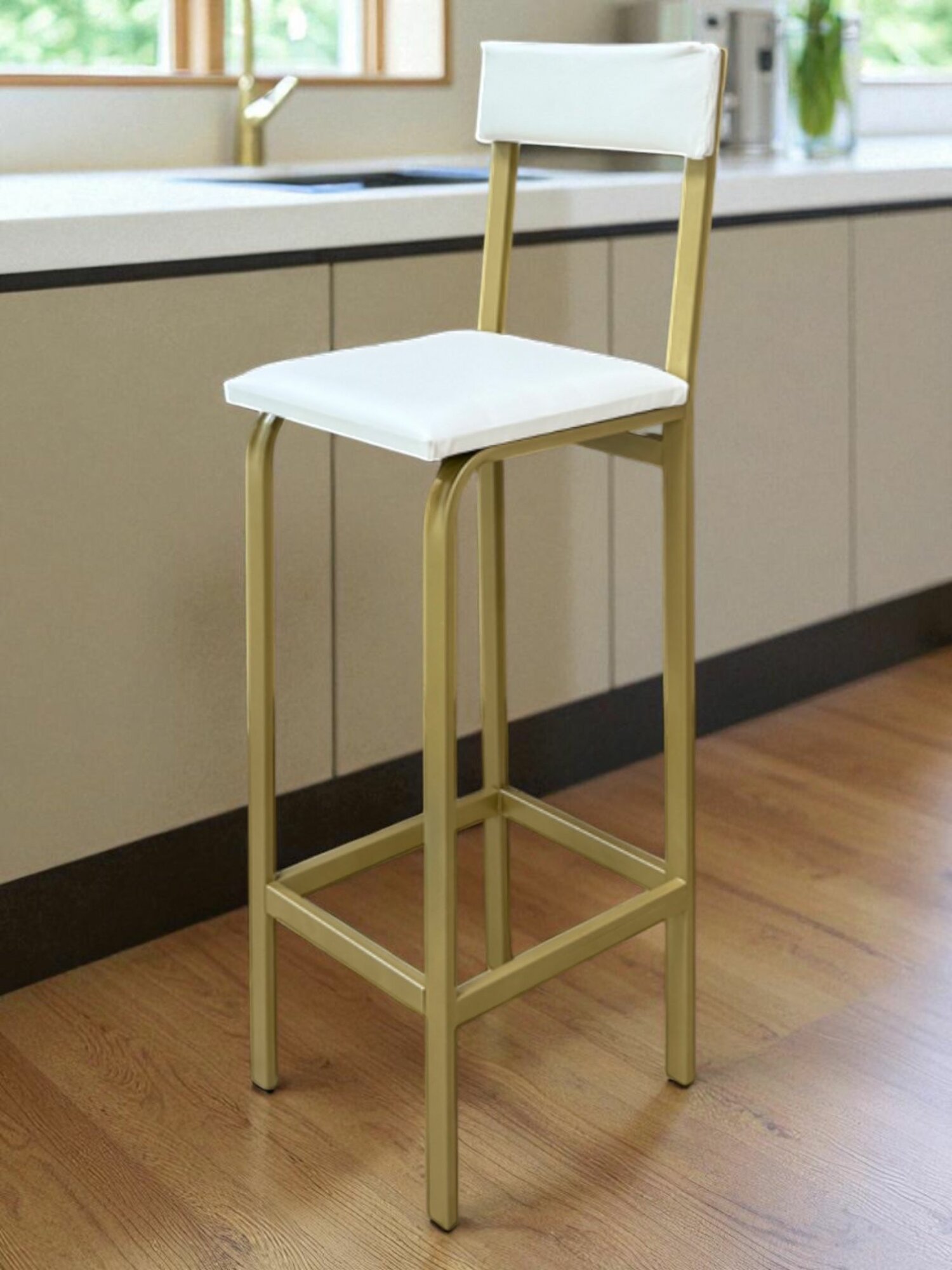 Барный стул лофт с мягкой спинкой золото/белый, усиленный -1 штука