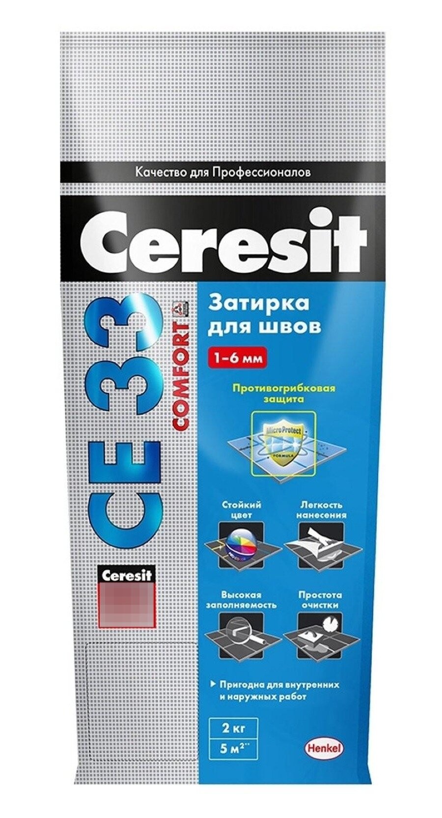 Затирка Ceresit / Церезит СЕ33 Comfort для плиточных швов, сухая, с противогрибковым действием, цементная, цвет натура 41, 2кг / строительные смеси