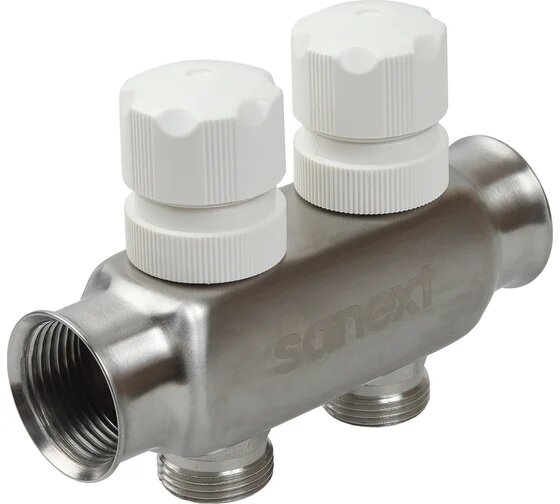 Квартирный коллектор SANEXT ВР 1"х 2 контура НР 3/4" евроконус (под привод) 8212