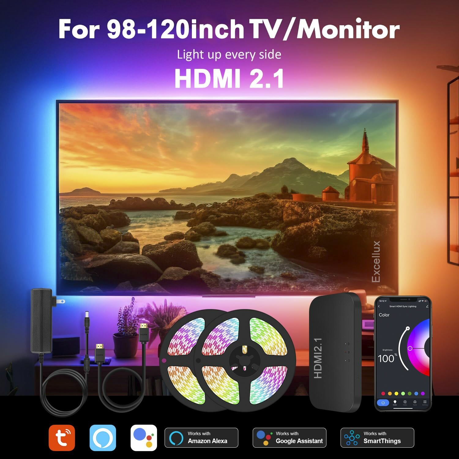 Умная светодиодная лента Ambilight, HDMI 2.1 Sync Box, RGB-IC LED Strip,98-120 Inch TV