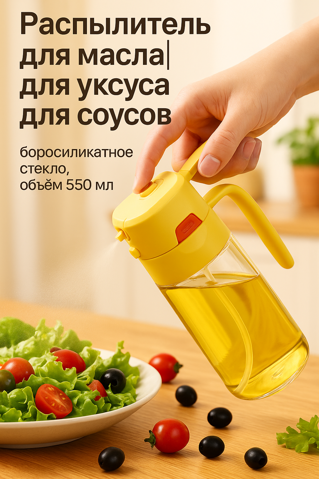 Распылитель для масла с дозатором, стекло, пластик, желтая, 550мл