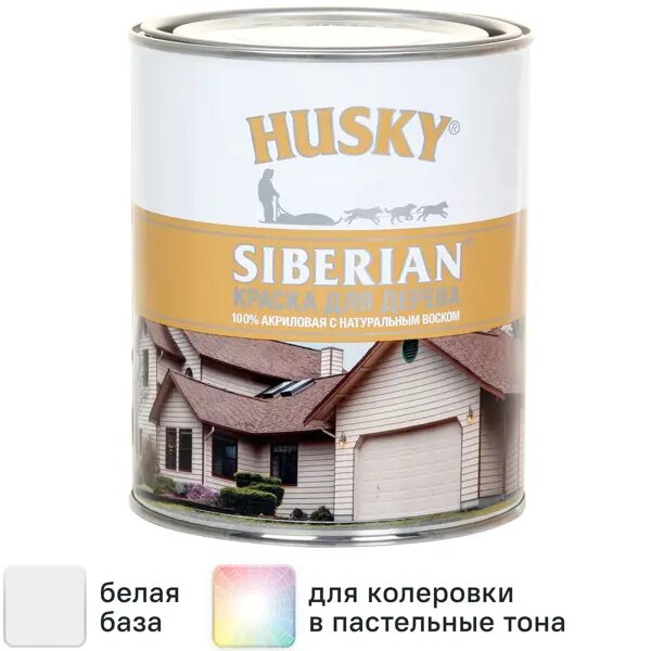 Краска по дереву Husky Siberian полуматовая цвет белый база А 0.9 л