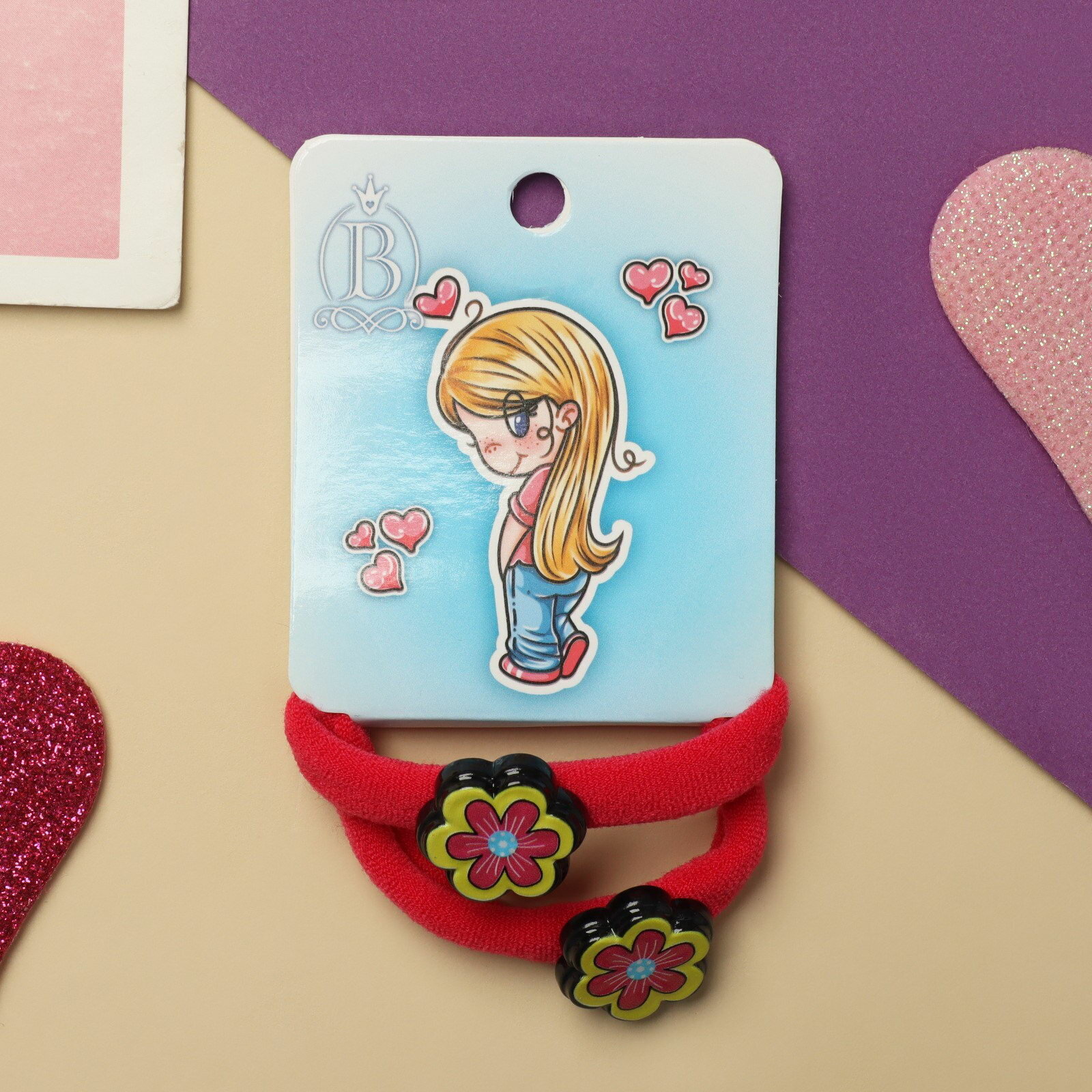 Резинки для волос "Нежность", набор 2 шт, цветочек, 4 см, красные