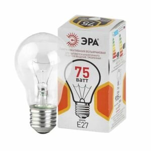 Лампа накаливания ЭРА, 75 Вт, Е27, 230 В, груша