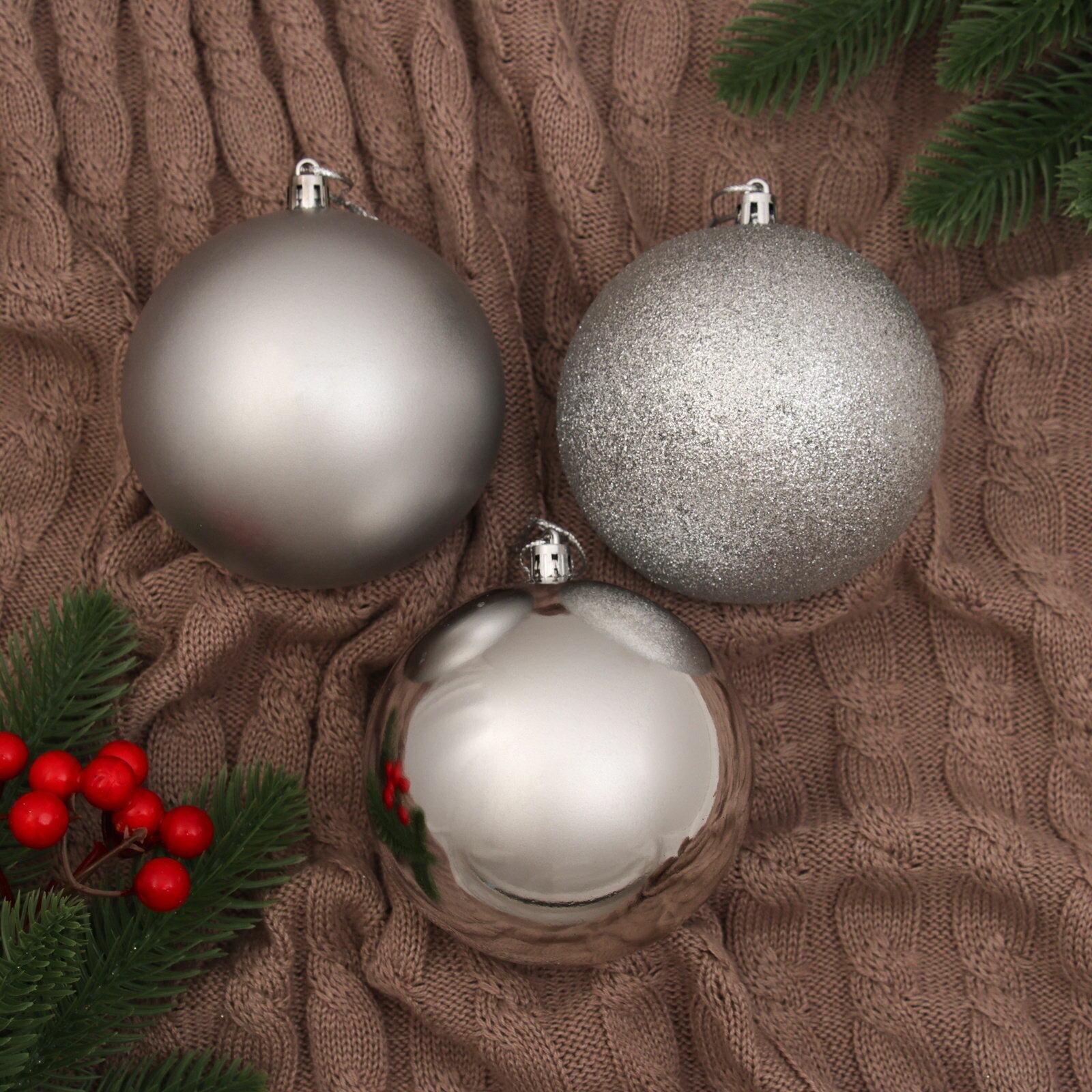 Ёлочные игрушки "Классика ассорти", шары новогодние, d=10 см, 3 шт, серебро
