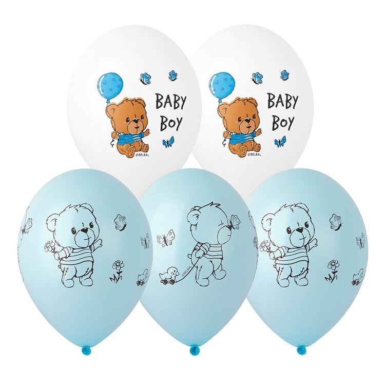 Шары воздушные 14" (36 см), 25 шт, Шар с рисунком + Шелк премиум Baby boy