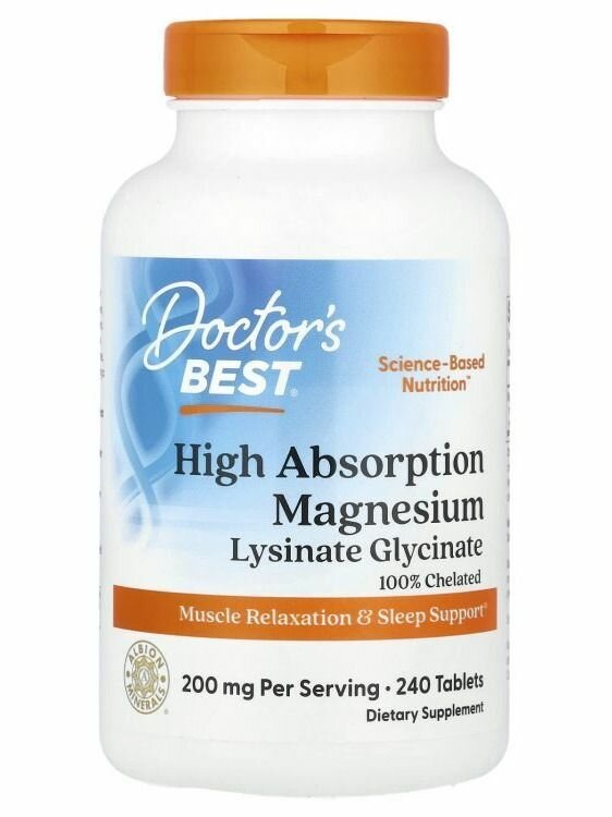 Doctor's Best, 100%-ный хелатный легкоусвояемый магний с микроэлементами Albion, 100 мг, 240 таблеток