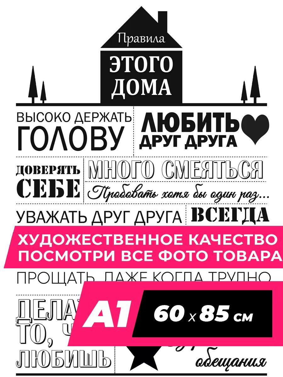 Постер Правила этого дома на стену размер A1, матовая фотобумага премиум качества