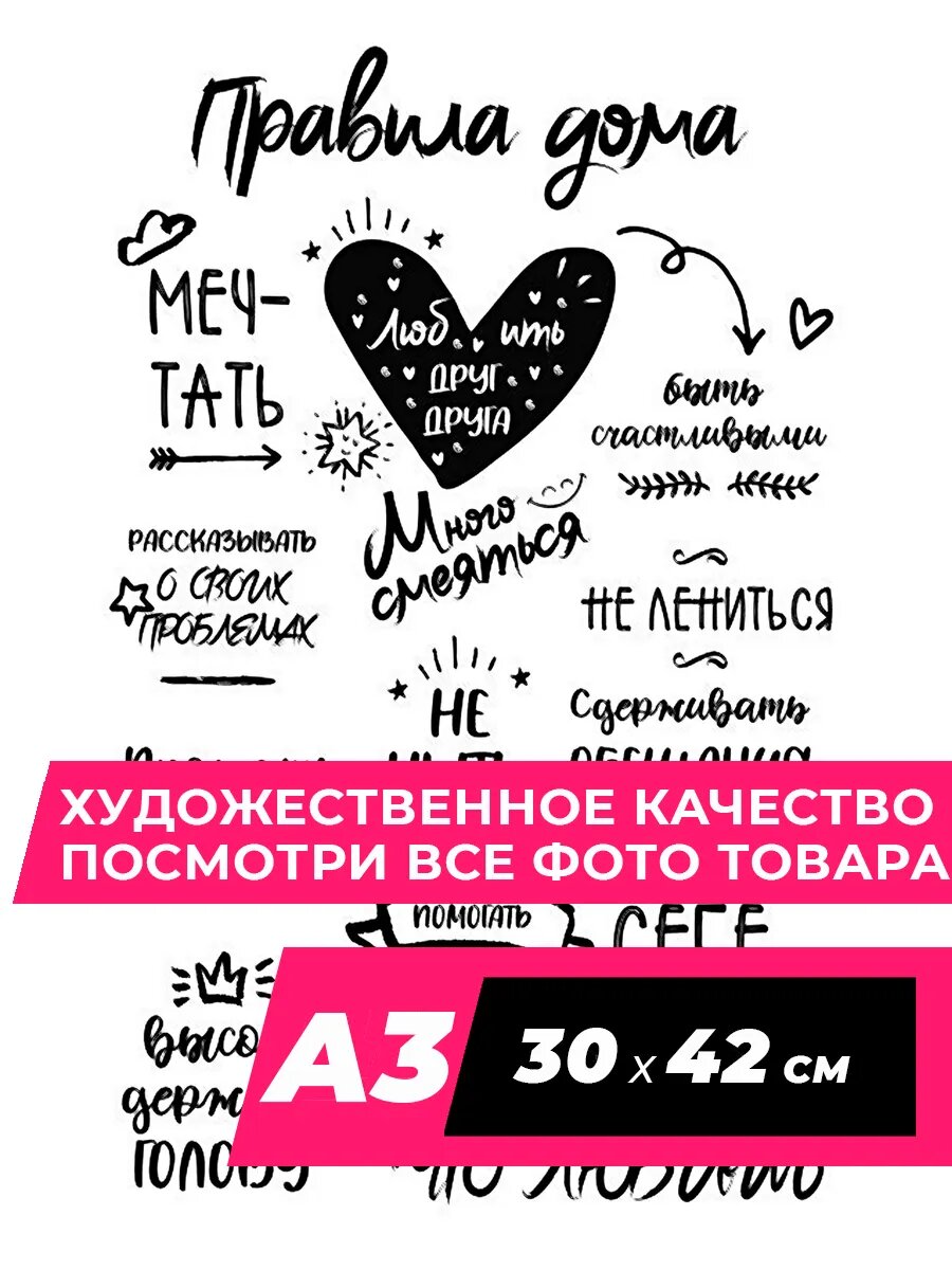 Постер Правила дома на стену размер A3, матовая фотобумага премиум качества