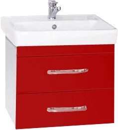 Тумба под раковину без столешницы Misty Эмилия 60 подвесная, белая, красная, глянцевая, из МДФ, тумба для ванной, с ящиками, с доводчиками