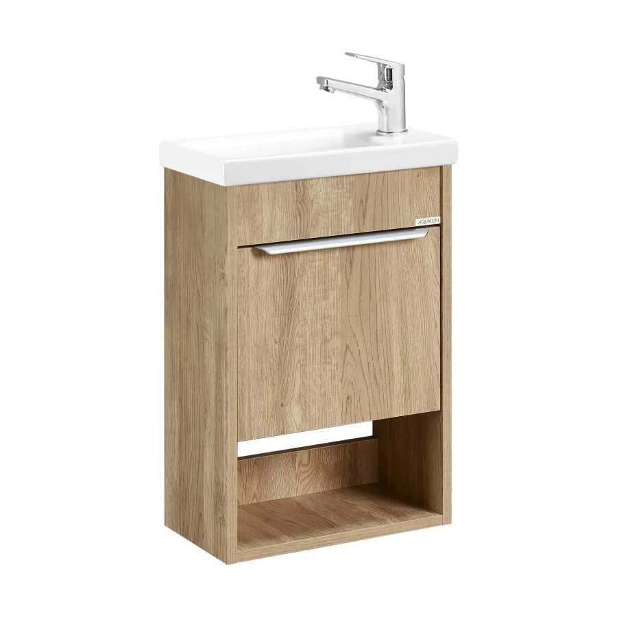 Тумба под раковину без столешницы AQUATON Хоуп 40 подвесная, светлое дерево, матовая, из ЛДСП, тумба для ванной, с дверками