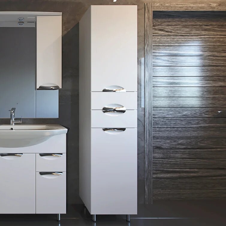 Шкаф-пенал для ванной ASB-Mebel Мессина 40 R напольный, 40 см, белый, глянцевый, с ящиком, с дверками, из МДФ, фурнитура хром