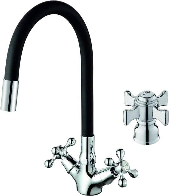 Смеситель для кухни D-lin D153807-1 с гибким изливом, с поворотным изливом, хром, черный, матовый, глянцевый, вентильный