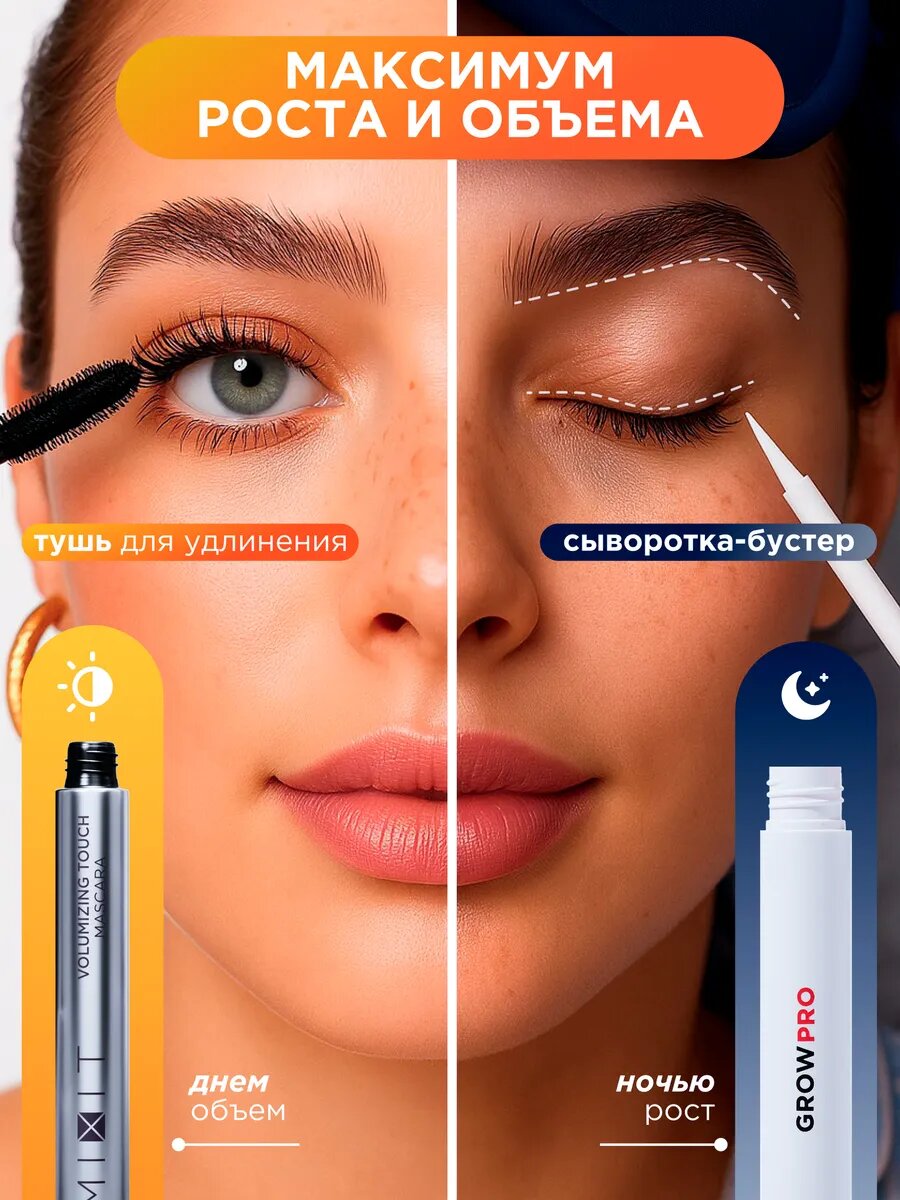 Набор MIXIT Сыворотка для роста ресниц и бровей, тушь для объема ресниц