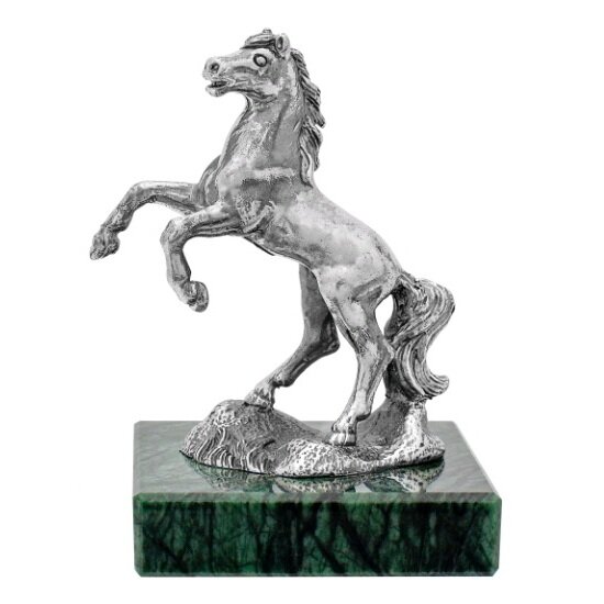 Серебряная статуэтка Лошадь большая на траве (Подарок на Год Лошади)