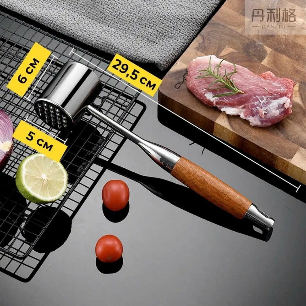 Бытовой молоток для мяса из нержавеющей стали с деревянной ручкой, инструмент для взбивания