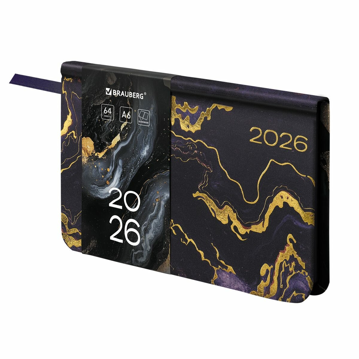 Еженедельник датированный на 2026 год А6 Brauberg Vista (64 листа) кожзам под кожу, Marble (117203)