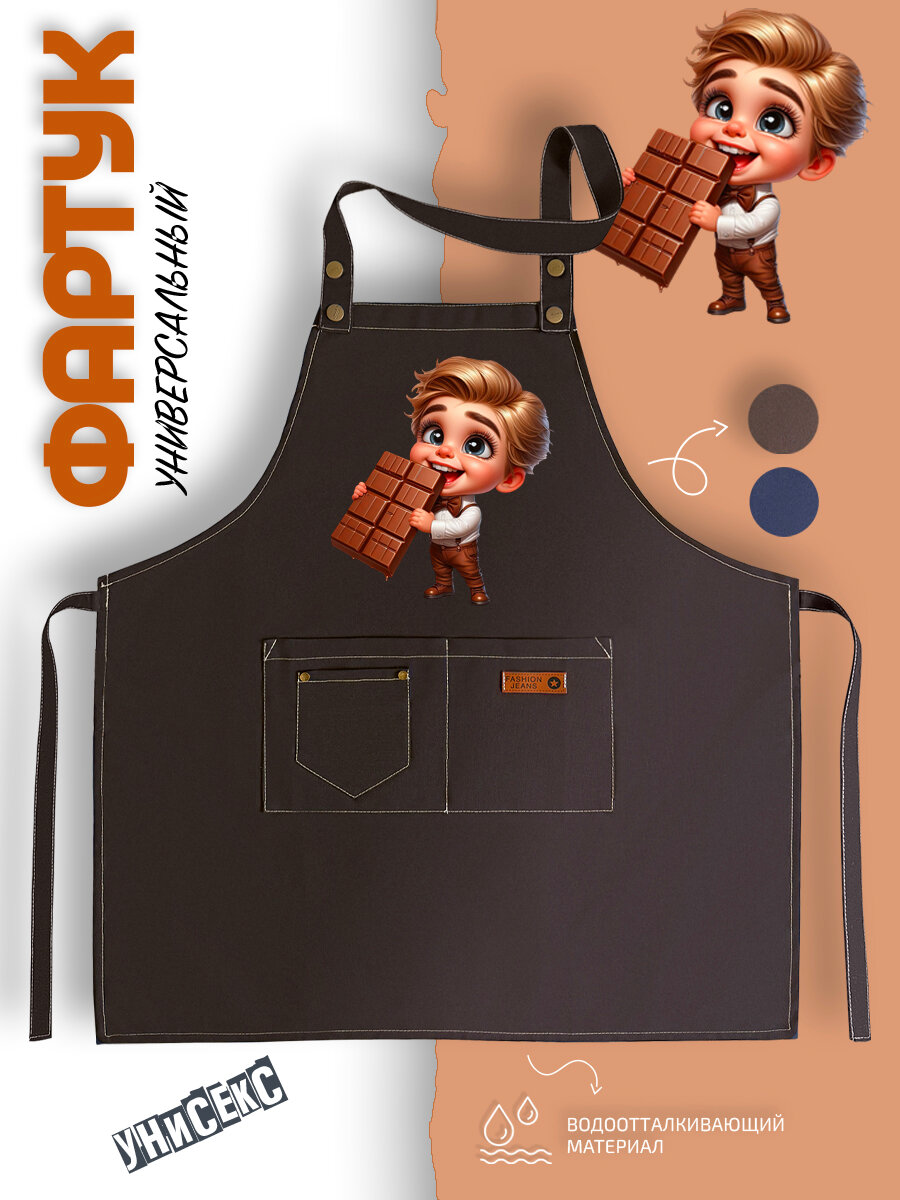 Фартук кухонный ребенок с шоколадом универсальный с принтом поварской