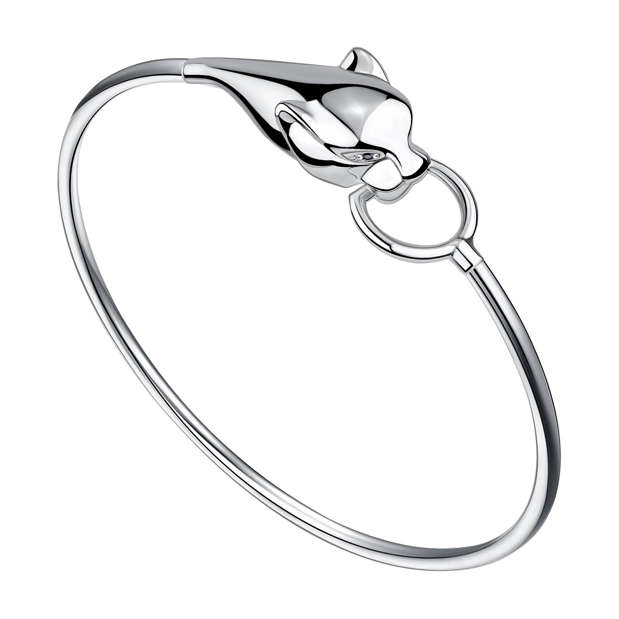 Жесткий браслет, серебро, 925 проба, родирование, фианит