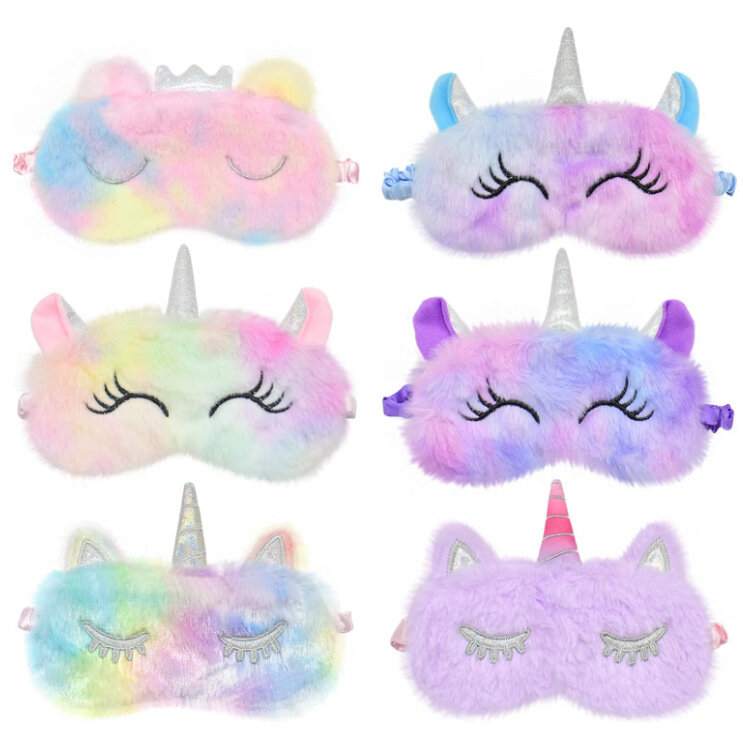 Набор из 6 плюшевых масок для сна «Единорог», мягкие и милые маски для сна в виде животных для детей и взрослых, красочная 3D-маска для сна «Единорог», повязки на глаза с героями мультфильмов, повязки на глаза для сна и путешествий