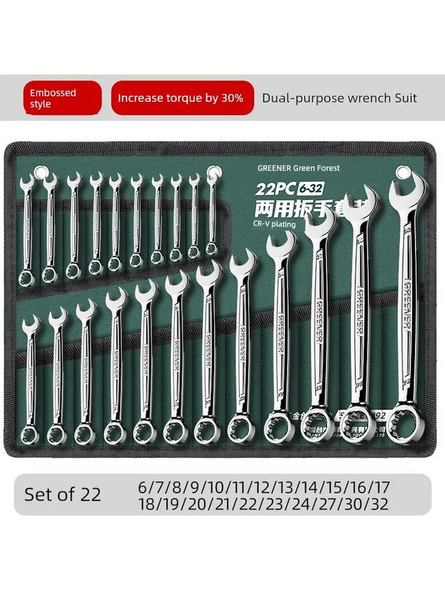 Набор ключей с широким хвостовиком (22 предмета, 6-32)