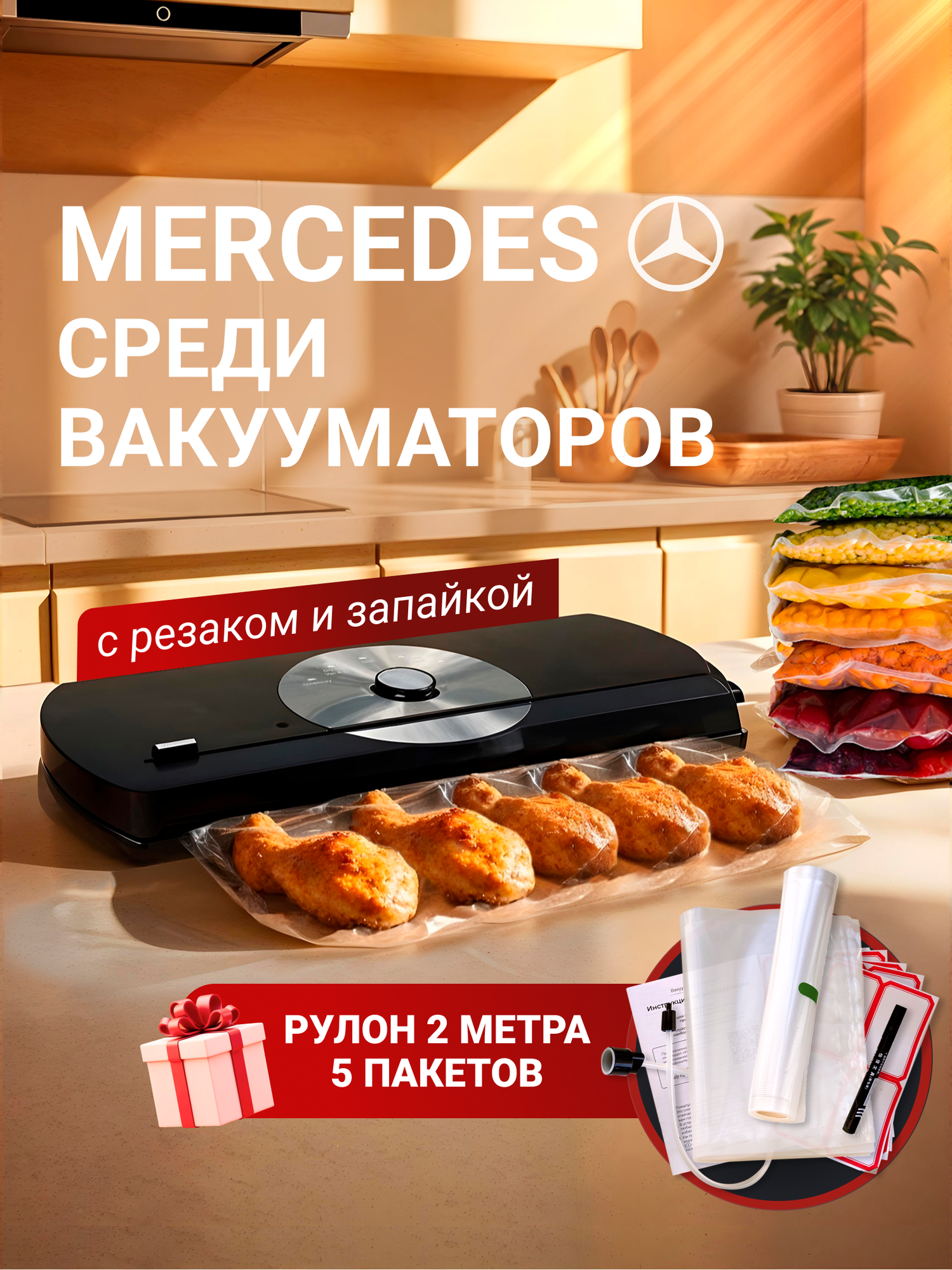 Вакууматор для продуктов с запайкой 30 см, с пакетами и рулоном