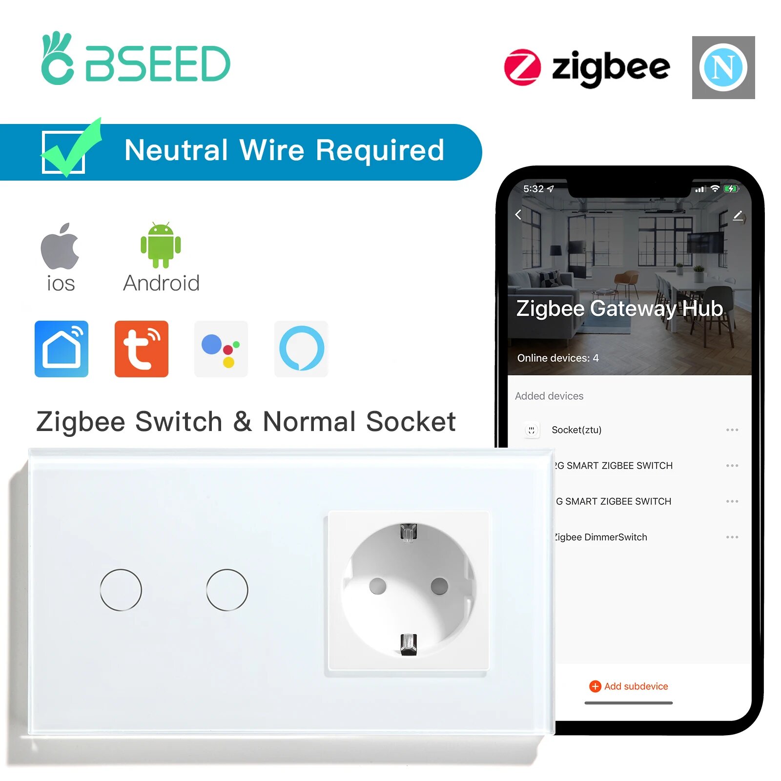 BSEED Zigbee сенсорные выключатели света 1/2/3 Gang