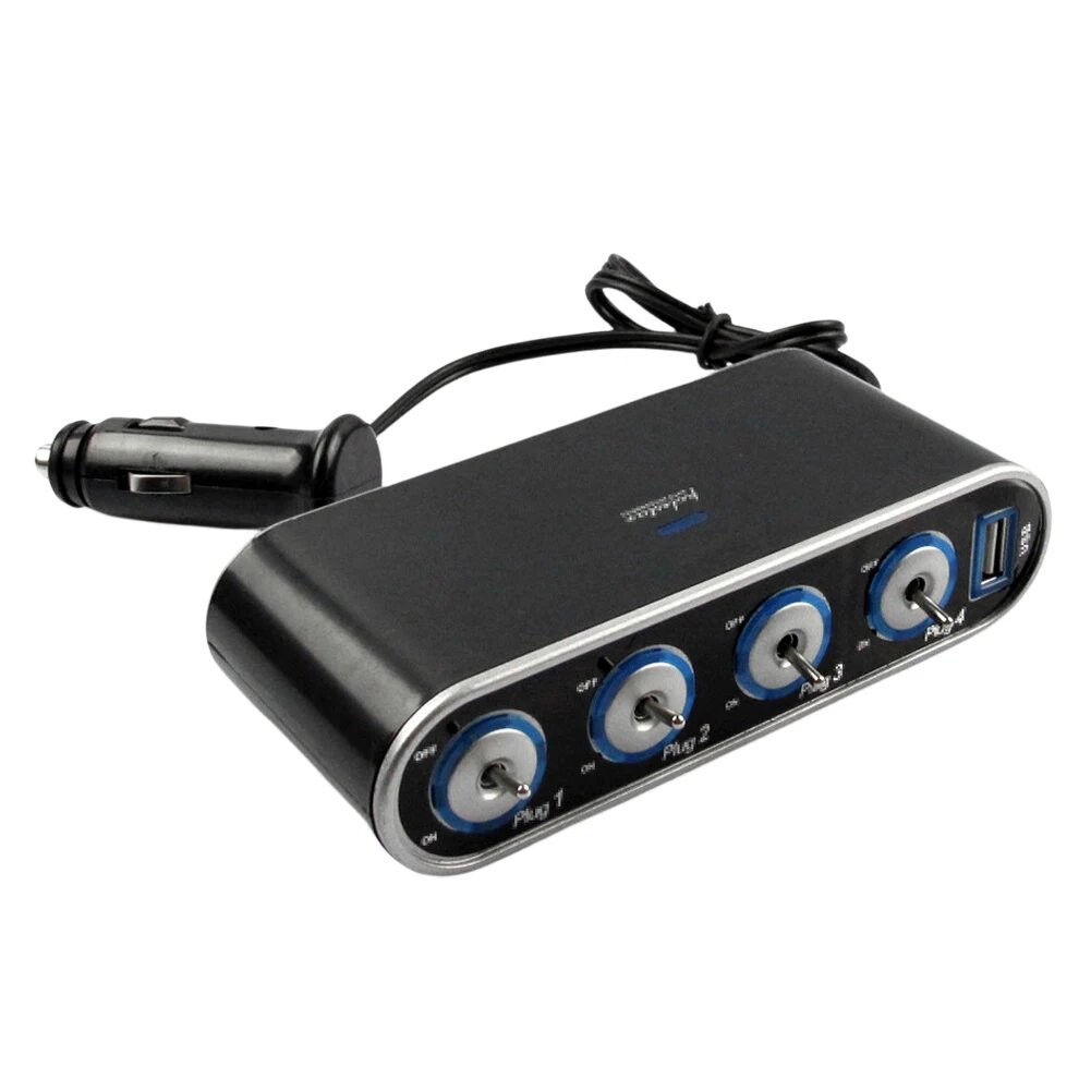 Автомобильный распределитель питания 12 В, 4-полосный разъем прикуривателя, разветвитель USB-порта, розетка прикуривателя, адаптер автомобильного зарядного устройства