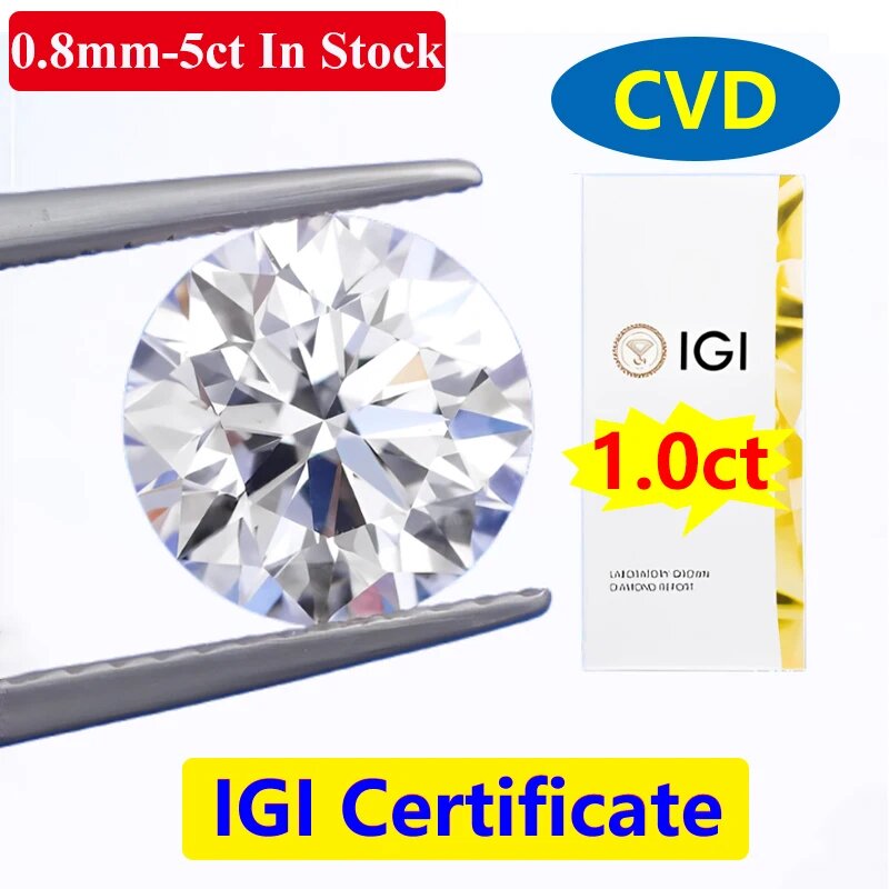 Лабораторный бриллиант HPHT CVD 0.3-10 карат D-VVS2, 1ct-cvd-IGI