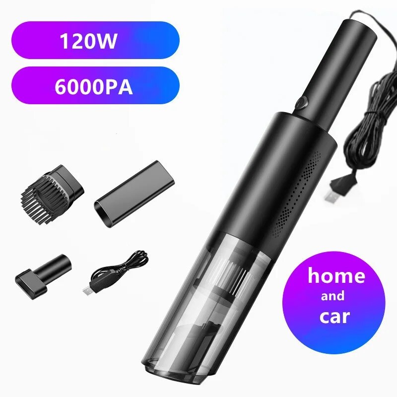 Высокомощный автомобильный пылесос 12 В, проводной ручной пылесос - мощное всасывание, 120 Вт, автоматический пылесос для домашнего использования в автомобиле - портативная быстрая зарядка, Black