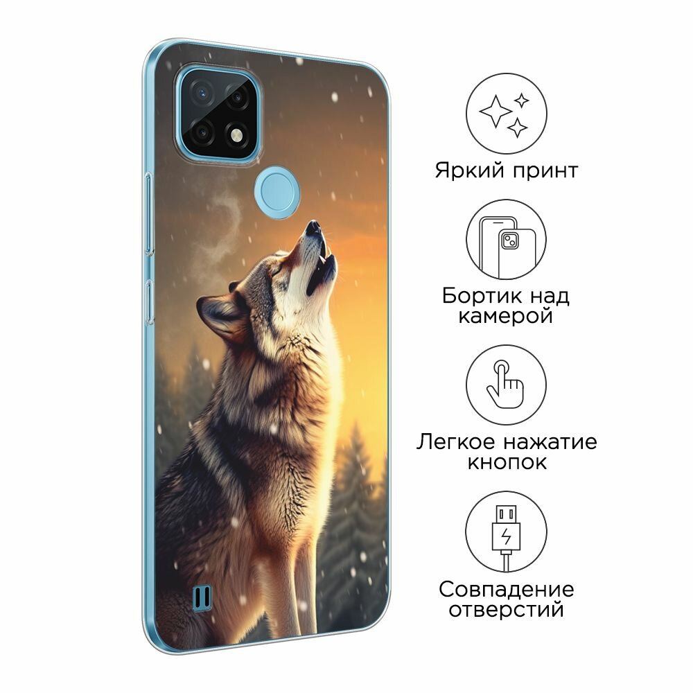 Силиконовый чехол на Realme C21 / Реалми С21 с принтом "Воющий волк" — фото 1