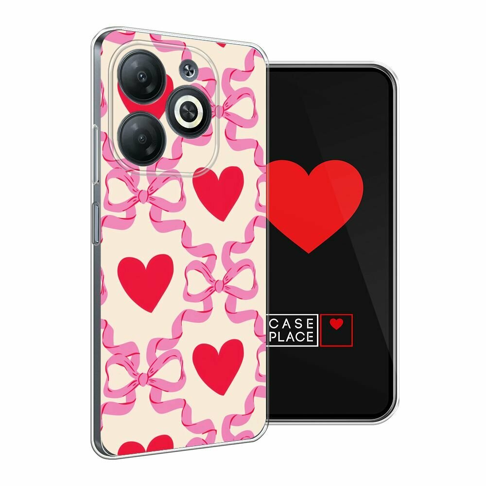 Чехол на Infinix Smart 8/8 HD/HOT 40i / Инфиникс Смарт 8/8 HD/HOT 40i с принтом "Hearts and ribbons 1 - 14 февраля" — фото 1