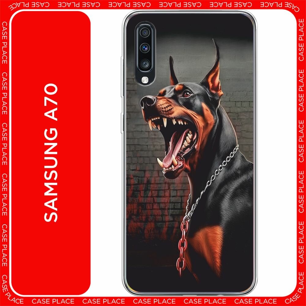 Чехол на Samsung Galaxy A70 / Самсунг Галакси А70 с принтом "Доберман с цепью"