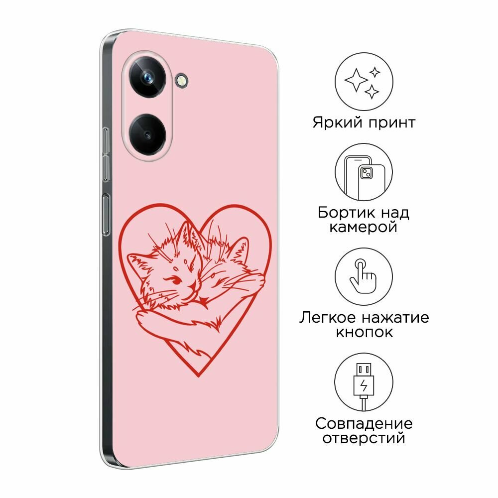 Чехол на Realme 10 Pro / Реалми 10 Про с принтом "Влюблённые котики рисунок 1 - 14 февраля" — фото 1
