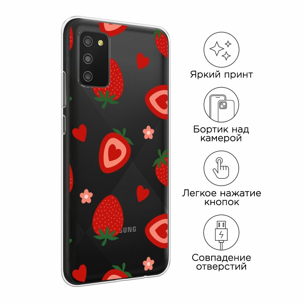 Чехол на Samsung Galaxy A02s / Самсунг Галакси A02s с принтом "Heart strawberries 2 - 14 февраля", прозрачный — фото 1