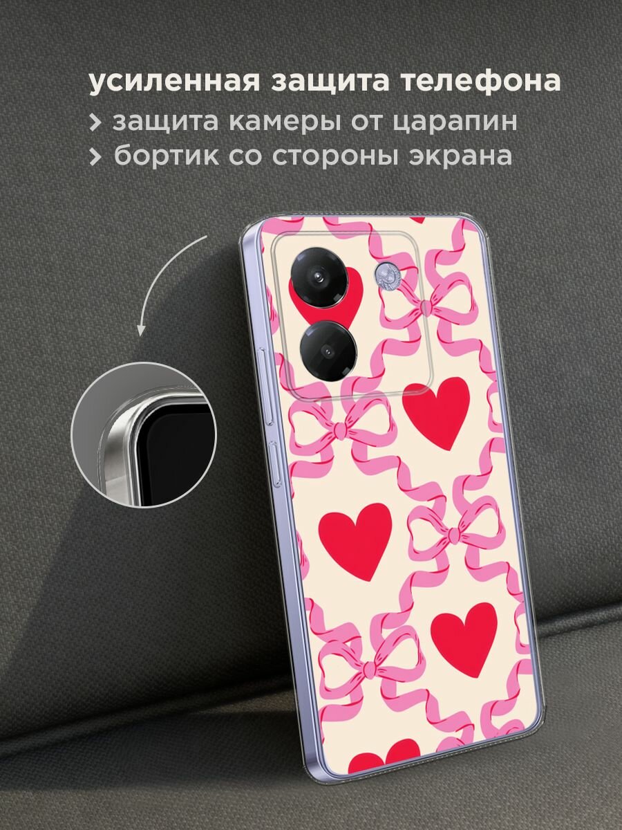 Чехол на Poco M7 Pro / Поко М7 Про с принтом "Hearts and ribbons 1 - 14 февраля" — фото 1